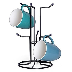 HULISEN Mug Tree for Large Mugs, Counter Coffee Mug Holder with 6 Hooks, Metal Standing Coffee Cup Tree for Easy Pick and Place, Mug Rack for Large Cups, Black