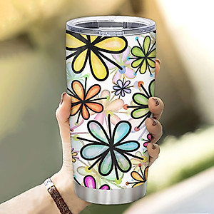 Hyturtle Personalized Gifts For Daisy Flower Lover - Birthday Christmas - Daisies Flower Print Custom Name Stainless Steel Tumbler 20oz With Straw Lid - Gifts For Her Women Girl Daughter Friend