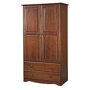 Palace Imports 100% Solid Wood Smart Wardrobe/Armoire/Closet, Mocha Color, 40" W x 72" H x 21" D, 1 Clothing Rods, 1 Lock, 2 Drawers Included