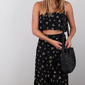 Rutledge & King Straw Crossbody Bag - Straw Bag with Handle - Straw Purse (Black)