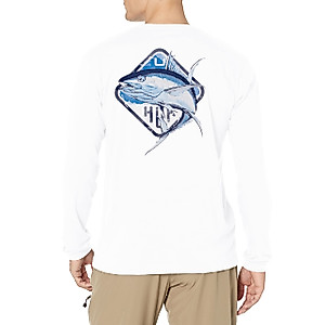 HUK Men's Standard Pocket Tee | Long Sleeved Fishing T-Shirt, Big Tuna-White, X-Large