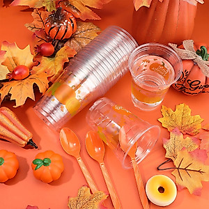 100 Pcs 12 oz Thanksgiving Disposable Cups Autumn Clear Plastic Cups Tumblers Disposable Wine Glasses Plastic Glasses Wedding Cups for Liquor Coffee Juice (Pumpkin)