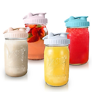 4pcs Mason Jar Lids Wide Mouth with Pour Spout & Leak-Proof Flip Cap | BPA-Free (Jars Not Included)