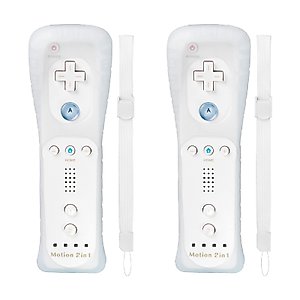 LORDONE Wii Remote Controller, Wireless Game Wii Remote with Motion Plus for Nintendo Wii and Wii U, with Silicone Case and Wrist Strap (2-Pack, White)