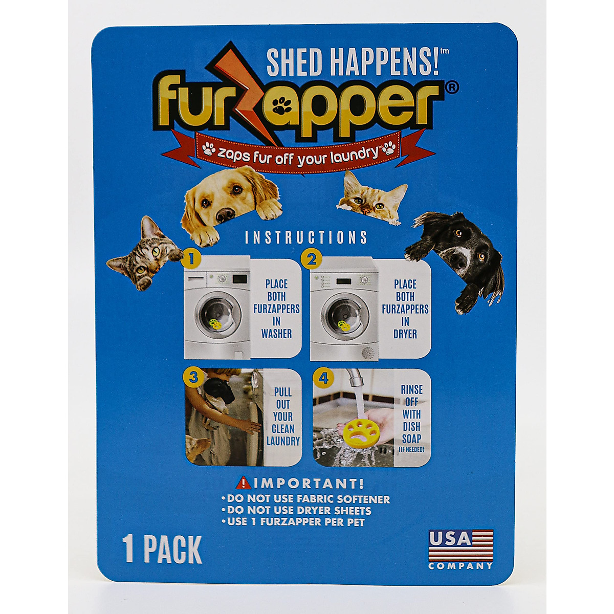 1 PK FurZapper Pet hair remover for laundry