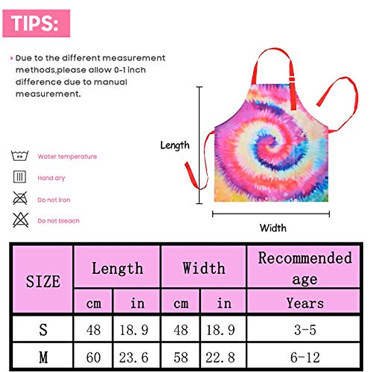 Kid Girls Boys Apron, Adjustable Kitchen Cooking Chef Apron with Pocket for Cooking Baking Art Painting Gardening,Tie Dye, 6-12Years