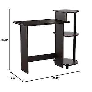 Furinno Compact Computer Desk with Shelves, Round Side, Espresso/Black