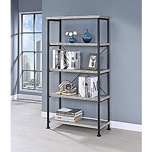 Coaster Furniture Analiese Rustic Industrial 4 Shelf Bookcase Bookshelf Etagere Composite Wood Shelves Metal Frame Gray Driftwood Black 801546