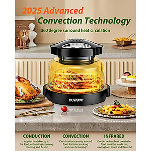 Nuwave Oven Pro Plus Air Fryer, Infra-Red Countertop, 2025 Advanced Convection, No Defrosting or Preheating, Cook Fresh or Frozen, Durable Power Dome, 100 Presets & 50 Memory, PFAS Free, Black