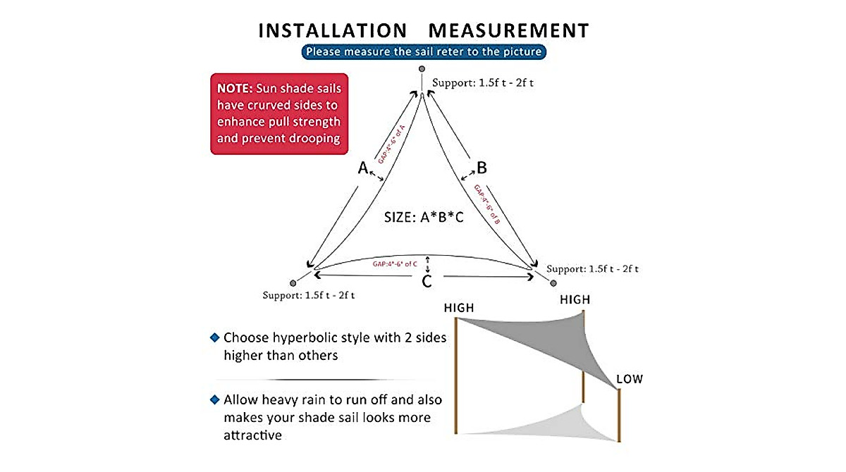 Anecoul Waterproof Shade Sail - 16' Triangle UV Blocker