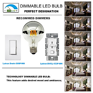 Half Chrome Light Bulb Dimmable LED Filament Vintage Bulb with Mirror 6W (60W Equivalent) G80/G25 E26 Medium Base Warm White 2700K