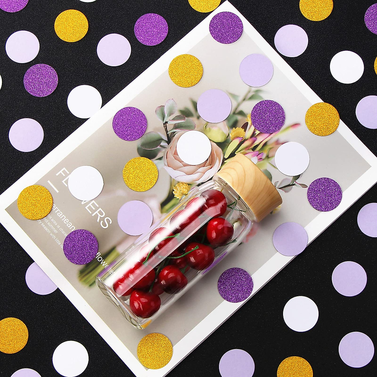 White Purple-Gold Party Decorations Confetti - 300pcs Glitter Graduation Mothers Day Table Confetti Woman Girl Birthday Party Decoration Bridal Baby Shower Wedding Paper Dot Lasting Surprise