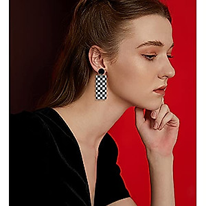 WUWEIJIAJIA Unique Acrylic Black White Striped Checkered Dangle Drop Earrings Heart Flower Pattern Stud Earrings for Women Statement (Style-5)