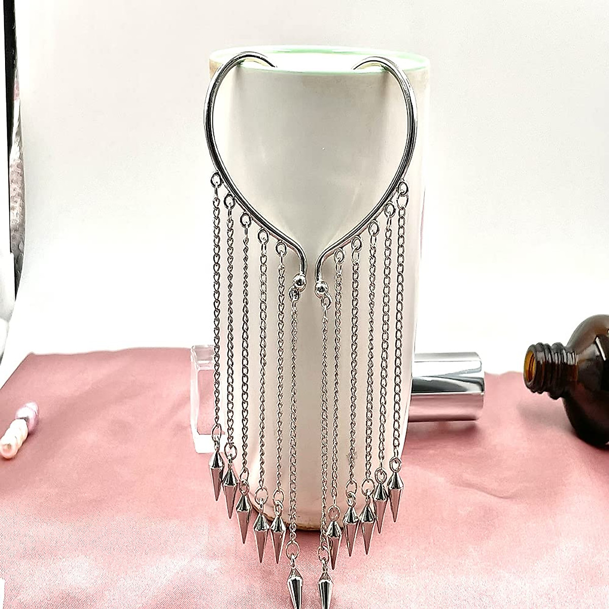 CSIYANJRY99 2 PCS Ear Wrap Tassel Dangle Earrings Agate Pearl Ear Cuffs for Women -Non Pierced Ear Cartilage Wrap Hoop Earrings Gold Silver (A-S (Bullets))