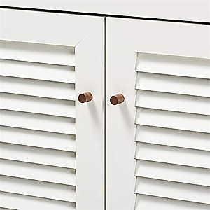 BOWERY HILL Modern and Contemporary White and Walnut Finished 4-Shelf Wood Shoe Storage Cabinet with Drawer