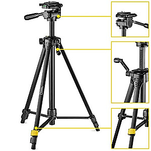 NATIONAL GEOGRAPHIC Photo Tripod Kit Medium, with Carrying Bag, 3-Way Head, Quick Release, 3-Section Legs Lever Locks, Geared Centre Column, Load up 1,5kg, Aluminium, for Canon, Nikon, Sony, NGHP000