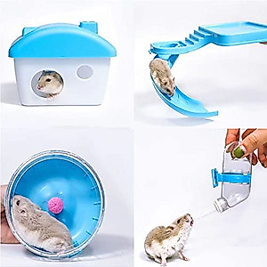 Zhang Ku 2-Tier Portable Travel Cage for Small Animals, Dwarf Hamster Travel Carrier with Carry Handle Exercise Wheel Water Bottle and Food Dish, 6.7 x 11.8 x 9.1 Inch (Blue) (SSS441)