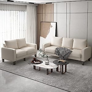 Myshle 2+3 Sectional Sofa with Storage, Sleeper Couch Chaise with Square Arm, Upgraded Modern Upholstered Sofa with Seat Cushion Beige