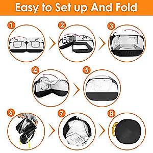 SlowTon Small Animals Playpen, Portable Large Chicken Run Coop with Breathable Transparent Mesh Walls Foldable Pet Cage Tent with 4 Zipper Doors for Puppy Rabbits Outdoor Yard (No Bottom)