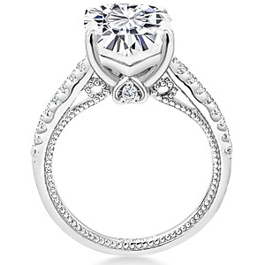 Gem Stone King 925 Sterling Silver White Created Sapphire and White Moissanite Engagement Ring For Women (5.27 Cttw, Available In Size 5, 6, 7, 8, 9)