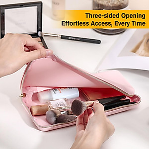 BEZOX Stylish Silicone Makeup Brush Bag - Travel Makeup Brush Holder, Portable Cosmetic Bag Zipper Pouch, Silicon Toiletry Bag Case - Pink