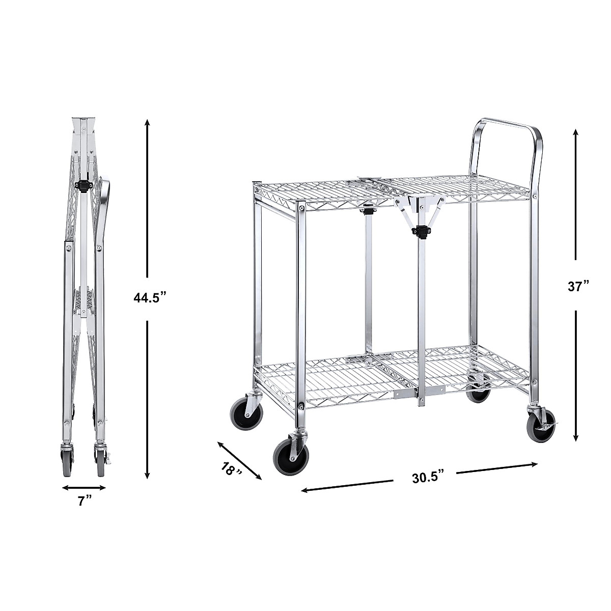 StorageMax 2 Tier Commercial Grade Heavy Duty Utility Cart | Holds up to 300lbs | Easy Foldable | Durable Chrome Plated Steel Heavy Duty Rolling Cart for Garage, Warehouse, Showroom and Office