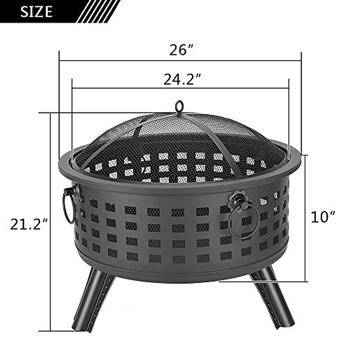Long & Bright 26 Inch Portable Round Lattice Fire Bowl Wood Burning Fire Pit Decoration for Backyard Garden Brazier for Recreation Time