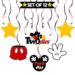 LINGTEER Mickey Oh Twodles Birthday Swirls Streamers - Cheers to Boys 2nd Birthday Kids Two Years Old Mouse Bday Party Hanging Decorations.
