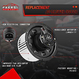 FAERSI HVAC Plastic Heater Front Blower Motor with Fan Cage 700022 Compatible with Ford, 1997-2014 E-150, 1997-2014 E-250, 1997-2016 E-350, 2000-2014 E-450, 1999-2006 Ford Econoline Van Front