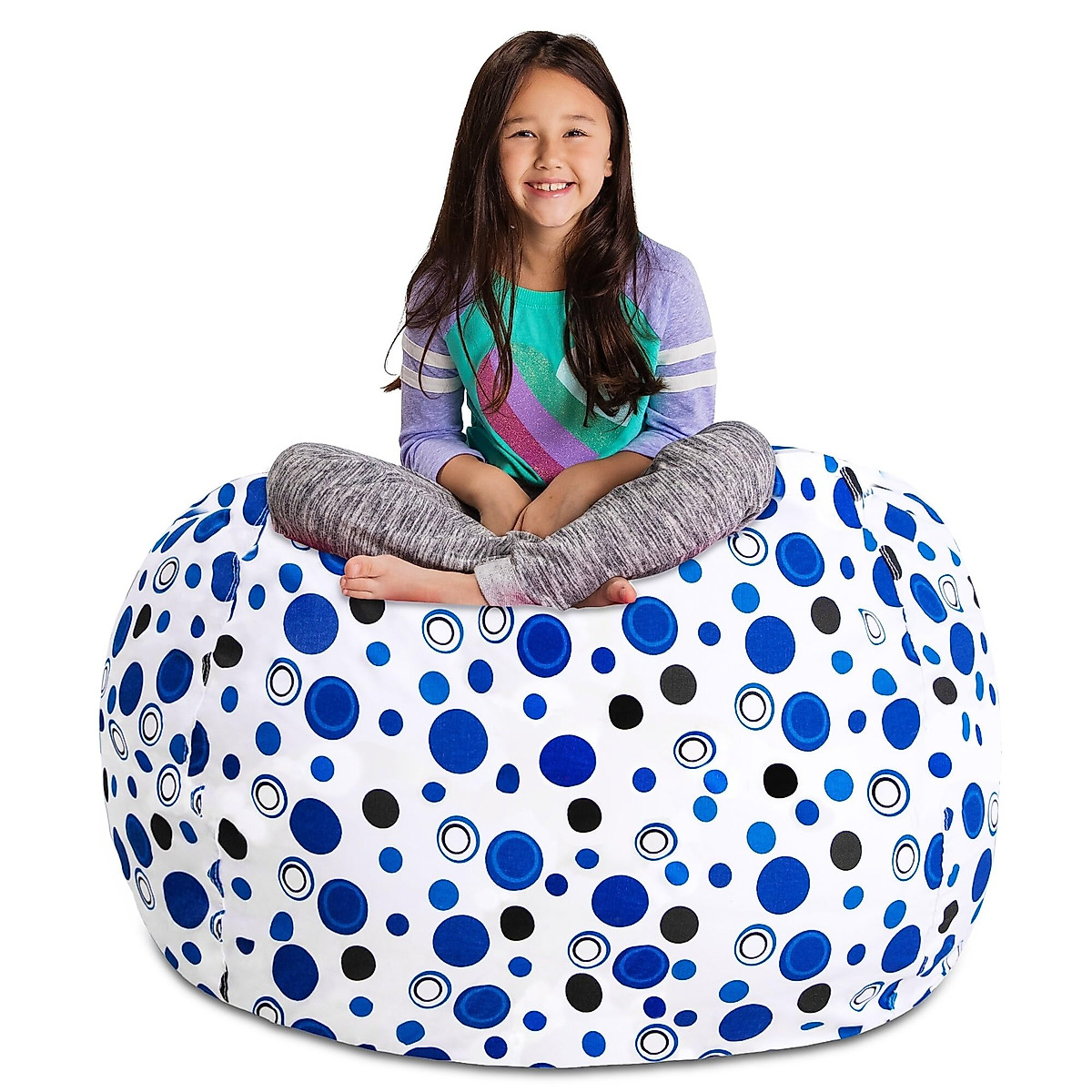 Posh Stuffable Kids Stuffed Animal Storage Bean Bag Chair Cover - Childrens Toy Organizer, X-Large 48" - Canvas Bubbles Blue and White