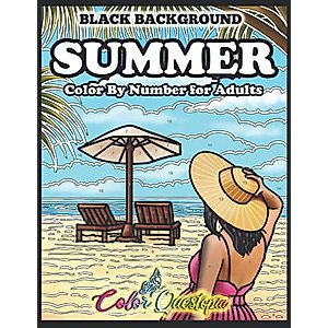 Color By Numbers For Adults- Summer - BLACK BACKGROUND: Holiday Seasonal Coloring Book (Color By Number For Adults)