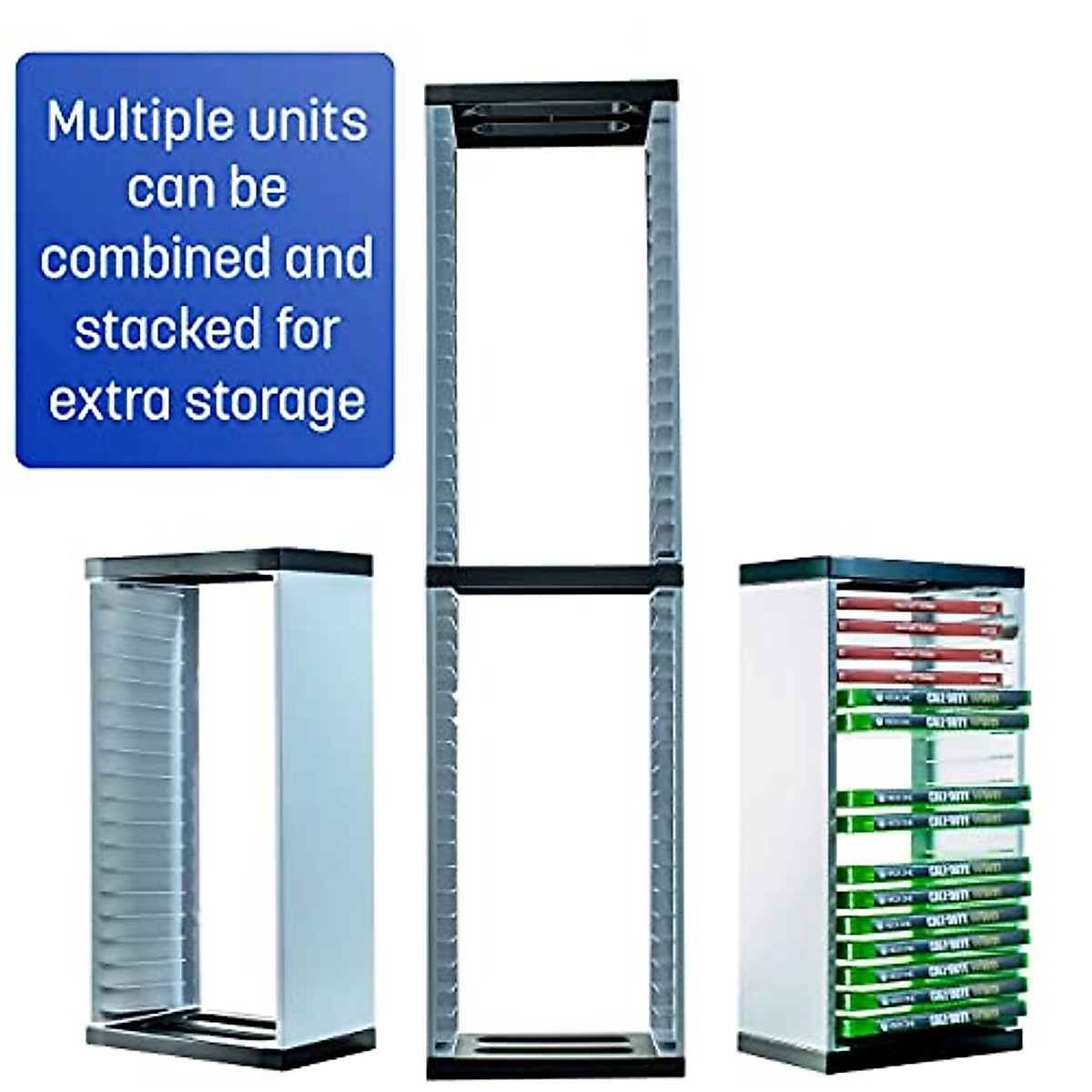 ADZ Universal Game Storage Tower – Stores 36 Game or Blu-Ray Disks – Game Holder Rack for PS4, PS5, Xbox One, Xbox Series X/S, Nintendo Switch Games and Blu-Ray Discs (White)