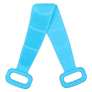 Silicone Bath Body Brush, Exfoliating Silicone Body Back Scrubber, Deep Clean Back Acne & Bacne, Extra Long and Super Soft, Suitable for Women ＆ Men (Blue)