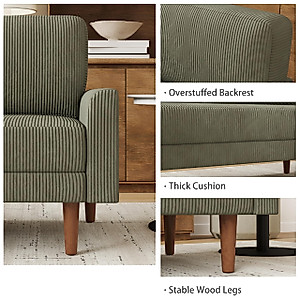 Bonzy Home 2-Seater Sofa Couch, 67" Sofa for Living Room, Corduroy Fabric Upholstered Loveseat with 4 Wooden Legs for Compact Space, Apartment (Green)