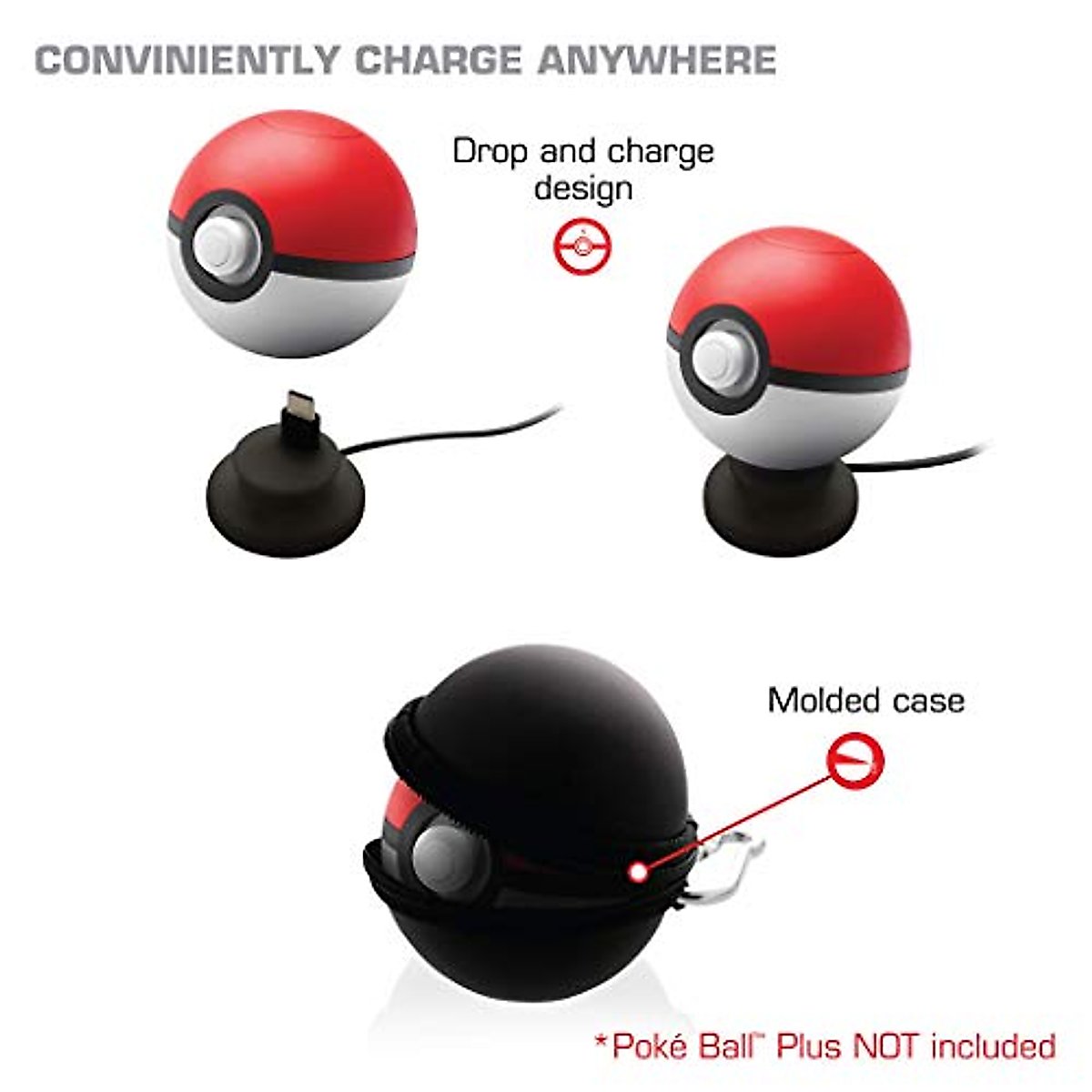 Nyko Charge Base Plus - USB Type-C Charging Dock and Carrying Case for Poké Ball Plus Nintendo Switch Controller