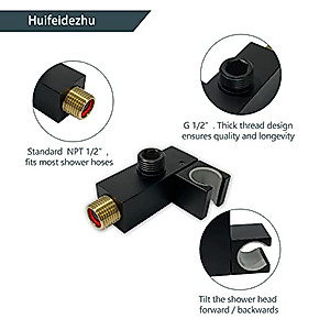 Huifeidezhu Shower Head Holder Adjustable Matte Black Handheld Showerhead Wand Bracket Soild Brass 360 Degree Rotation Sprayer Holder with Check Valve Wall Mount for Bathtub Faucet Set/ Shower System