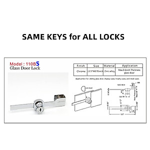 Sliding Glass Door Ratchet Lock Keyed Alike with Chrome Finish for Display Case Showcase Cabinet Closet (Same Keys)