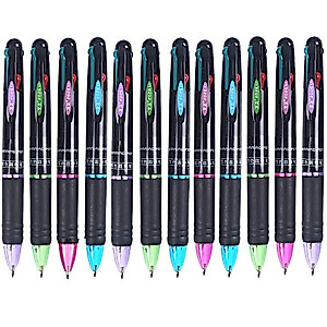 Ipienlee Multicolor Ballpoint Pens 0.7mm Ball Point Pen 4 Color Ink (Black, Blue, Red, Green) in One Retractable Ballpoint Pen for Office School Supplies Pack of 12