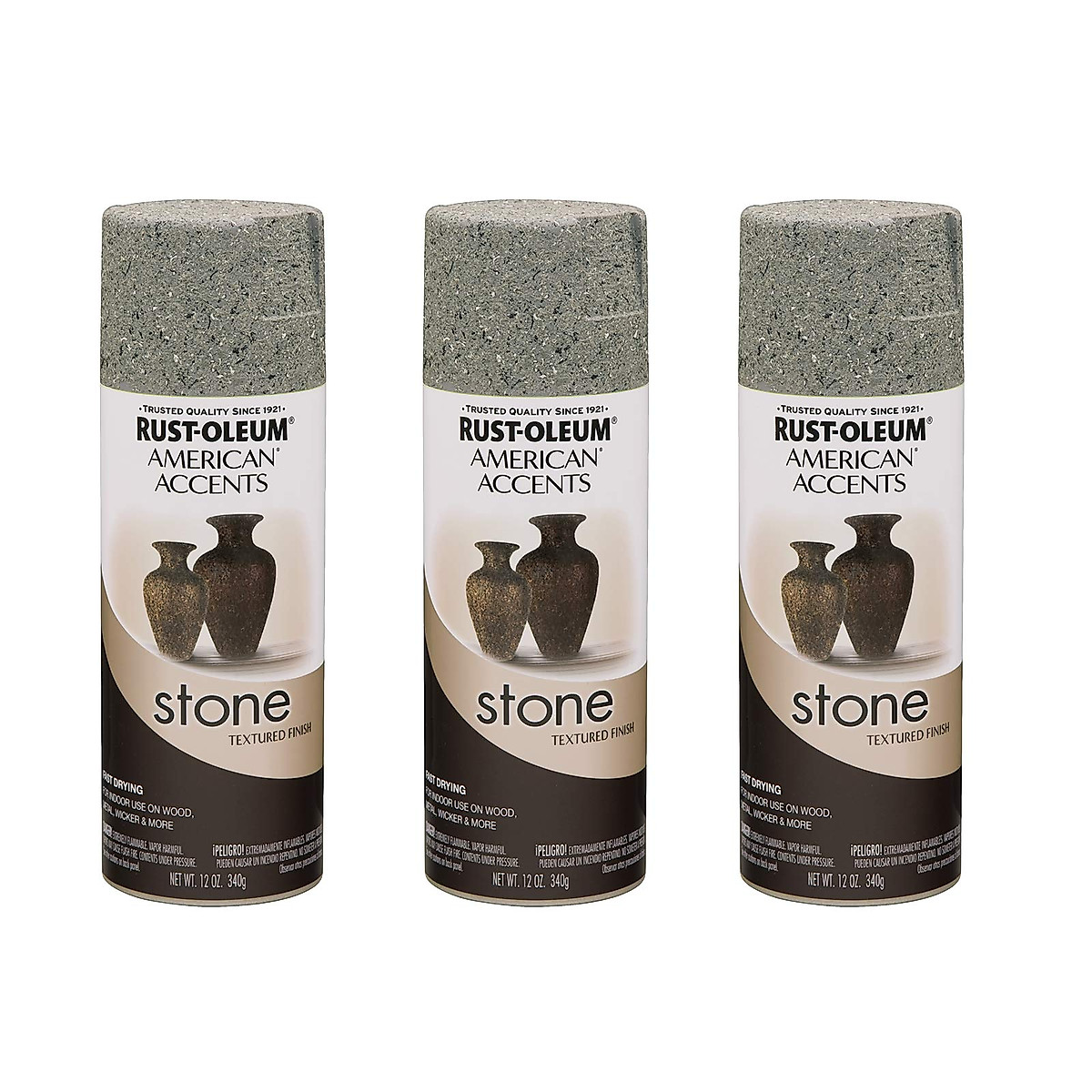 Rust-Oleum 7992830-3PK Stone Creations Spray Paint, 12 oz, Gray Stone, 3 Pack