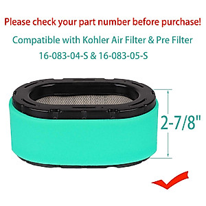 DUCTAIL 2 Packs 16-083-04 1608304S Air Filter Compatible with Kohler 7000 Series 19-26hp Engine Lawn Mower Air Filters, Replace 16-083-04-s 1688304