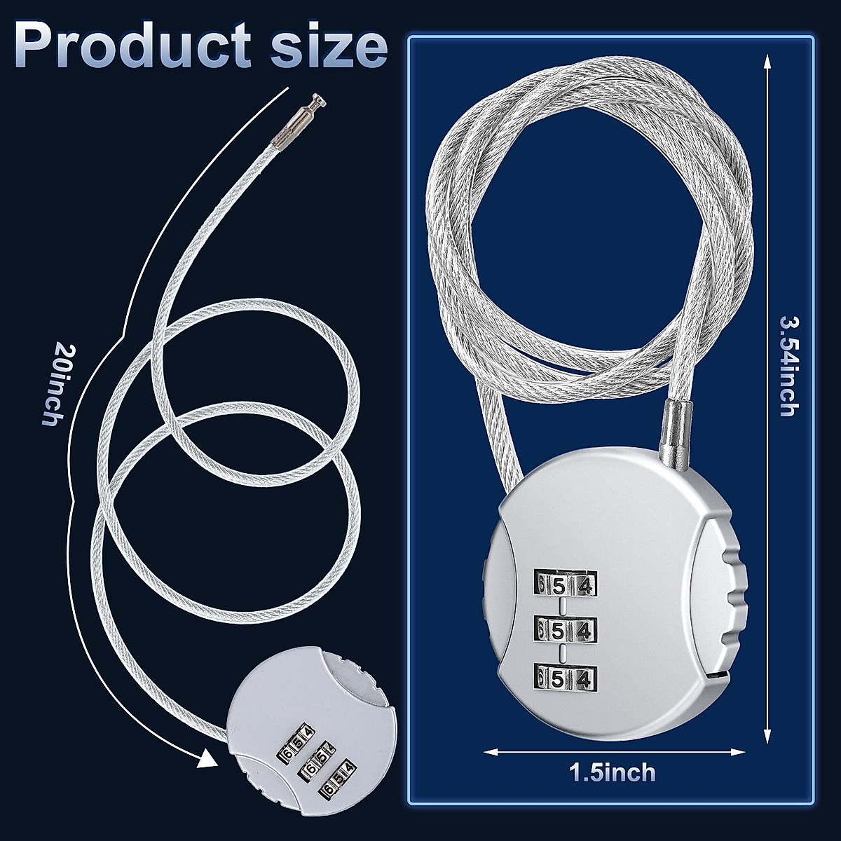 4 Pieces 3 Digit Combination Lock Wire Stroller Waterproof Padlock Cable Locks Lightweight Locker Lock Flexible Gate Lock for School Luggage Helmet Gym Fence Door Sports Bike (Black, Silver)