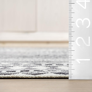 nuLOOM 2' x 12' SpinClean Machine Washable Stain-Resistant Area Rug with Non Slip Backing, Low Profile for Living Room, Bedroom, and Dining Room, Kira Grey