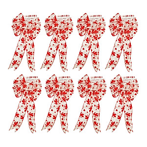 8 Valentines White Wired Satin Bows with Red Cupid Design!