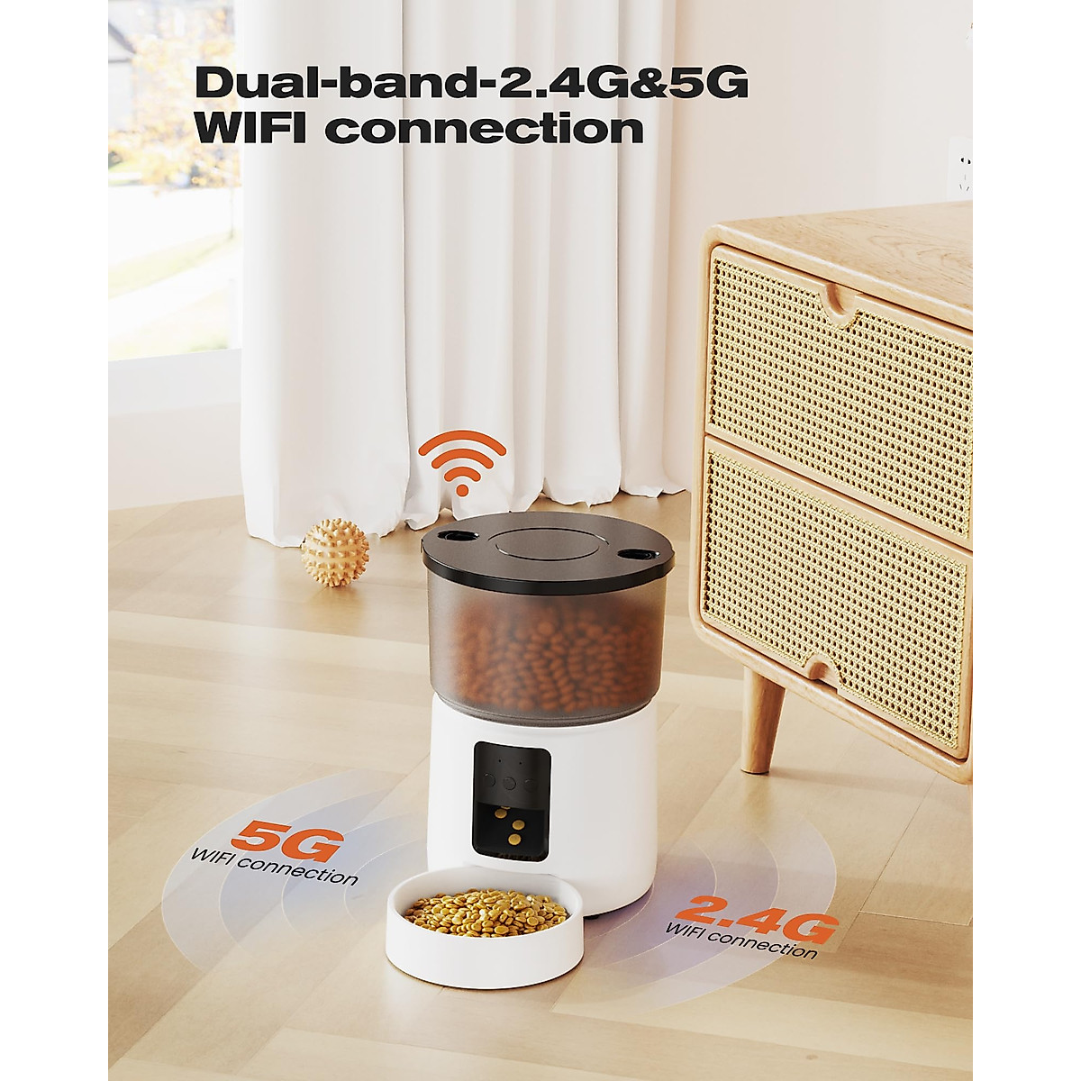 Automatic Cat Feeder: 2.4G/5G Cat Food Dispenser - Cat Feeder with 1-10 Meals - WiFi Cat Feeder Automatic - APP Control - Cat Automatic Feeders - Auto Cat Feeder - 3L Pet Feeder - BEMOONY White