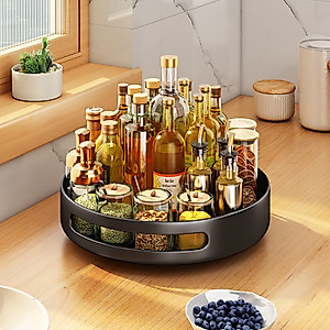 BULTIWEUD 1 Tier Lazy Susan Turntable Spice Rack Organizer Food Storage Container for Kitchen Cabinet, Spinning Organizer for Spices,Condiments,Black