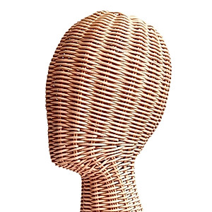 Generic Mannequin Head Hat Display Stand Professional Tall Rattan Hat Rack Wig Stand for Hairpieces Headsets Headphones Barber Salon Shop