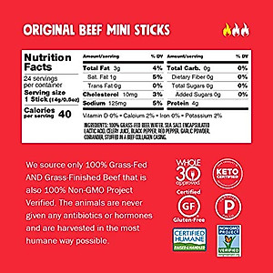 CHOMPS MINI Grass Fed Beef Jerky Meat Snack Sticks 0.5 Oz, Original Beef (Pack of 6)
