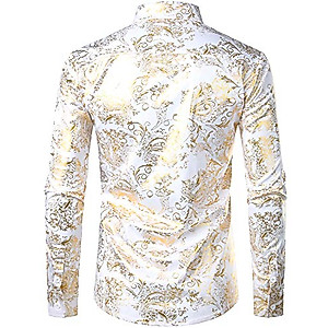 ZEROYAA Men's Luxury Paisley Gold Shiny Printed Stylish Slim Fit Button Down Dress Shirt ZLCL18 White Gold Medium