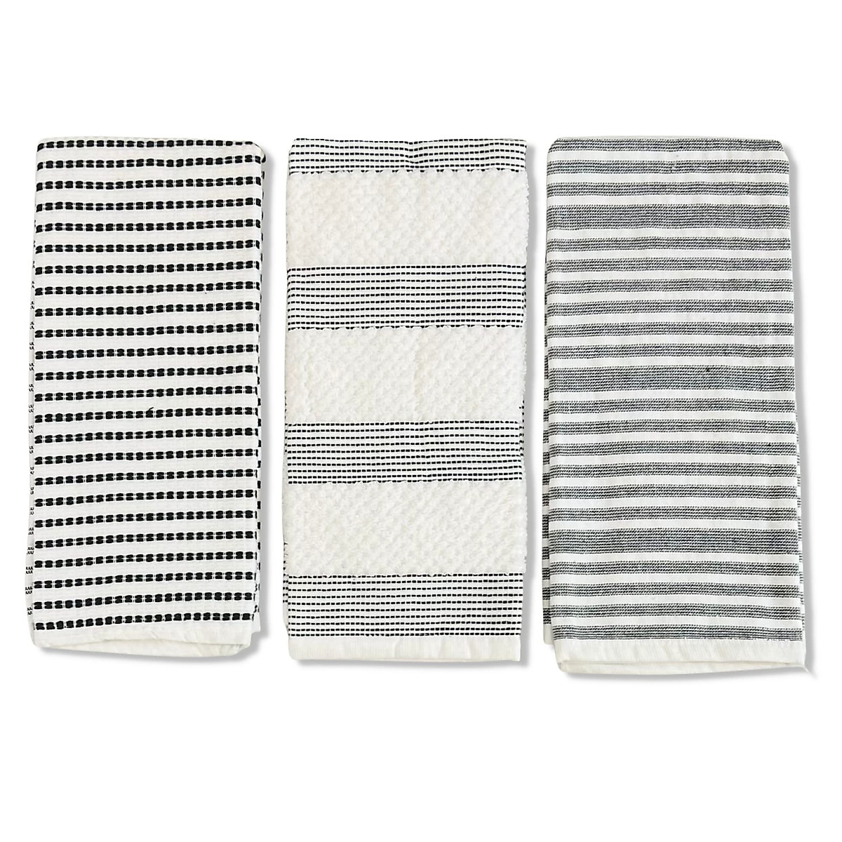 Oversized White Dark Gray Kitchen Towels: 100% Cotton Soft Absorbent Assortment Ribbed Terry Loop, Set of 3 Multipurpose for Everyday Use (Charcoal)
