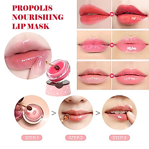 2 PCS Strawberry Sleeping Lip Mask, Bee Lip Balm Lip Mask Honey Pot Propolis Moisturizing Lip Balm with Stick,Plumping Lip Hydrating Prevention Dry & Cracked Lip Scrubs Exfoliato Lip Wrinkle Skin Care
